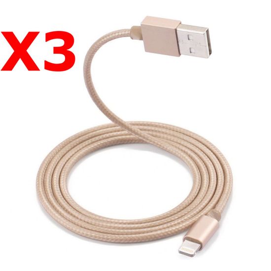 X3 Câble Metal Nylon Renforcé Chargeur USB pour IPhone 1,5m Tréssé ...