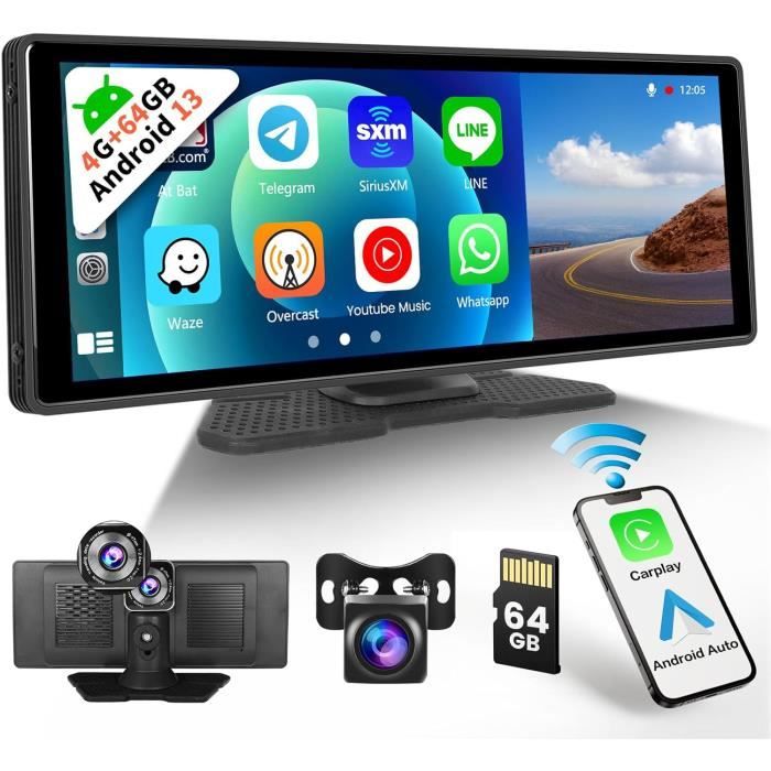 4+64GB Android 13 Radio Voiture avec Ecran Dashcam Carplay sans Fil ...