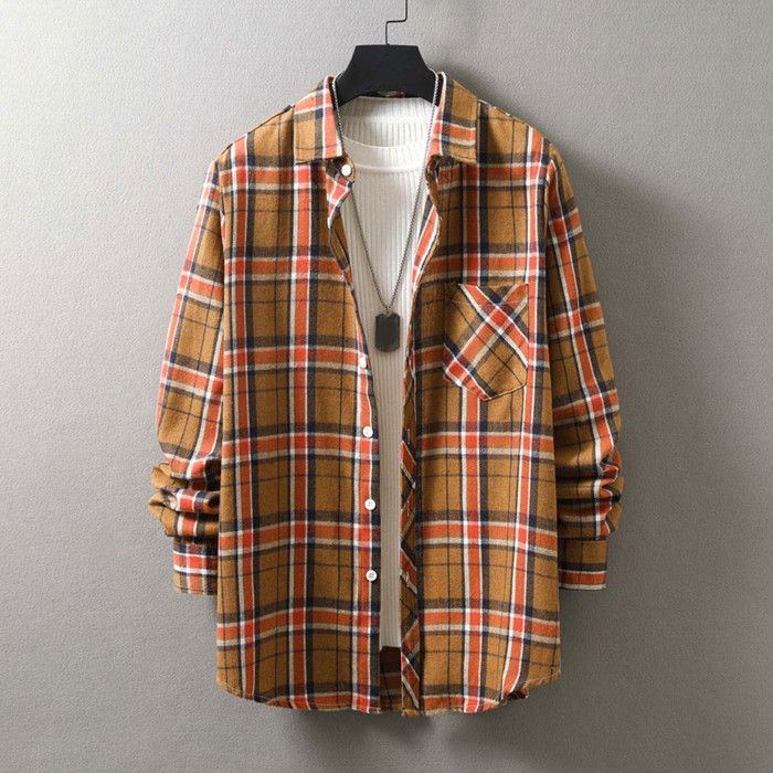 Chemise à carreaux en glouton pour homme,manches longues,poches,boutons ...