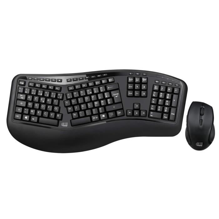 Kit clavier et souris sans fil ergonomique - ADESSO - RF 2,4 GHz ...