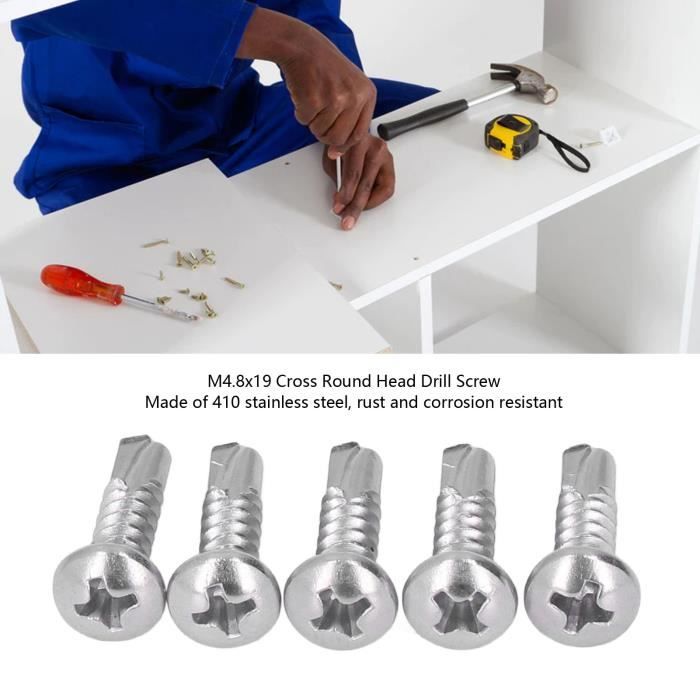 Vis perceuse à tête ronde - Lot de 200 vis autoperceuses à tête ronde en acier inoxydable 410 M4 ...