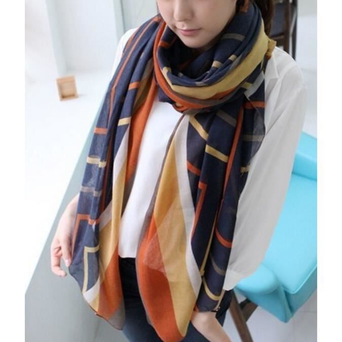 Go4U Femme Écharpe Rayures géométrie Voile Châl... Bleu - Cdiscount ...