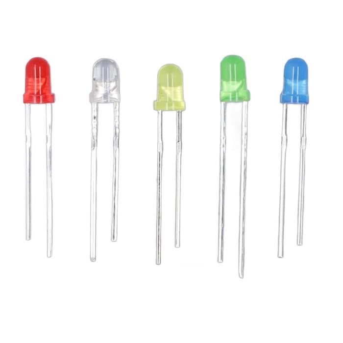 500 Pcs 3Mm Led Light Emitting Diode 5 Couleurs Rouge Jaune Bleu Vert ...