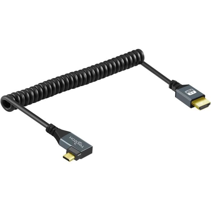Câble Spiralé Micro Hdmi Vers Hdmi Angle Coudé À Gauche 90° Degré ...