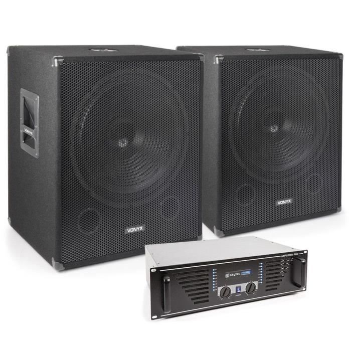 Kit Sono DJ - VONYX - 2000W - Amplificateur 2000W - 2 Caissons de basses 18" - Câbles Speakon ...