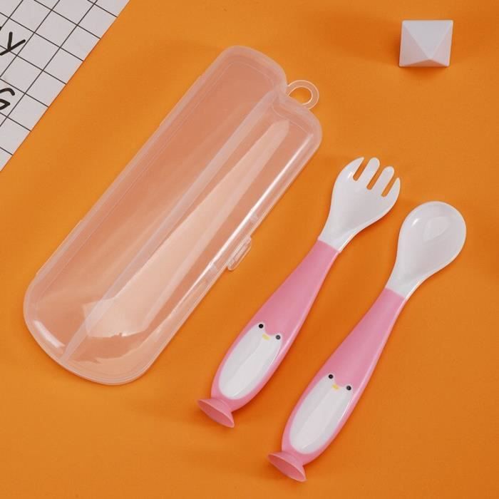COUVERTS BEBE,Pink--Cuillère en Silicone pour bébé, ensemble'ustensiles ...