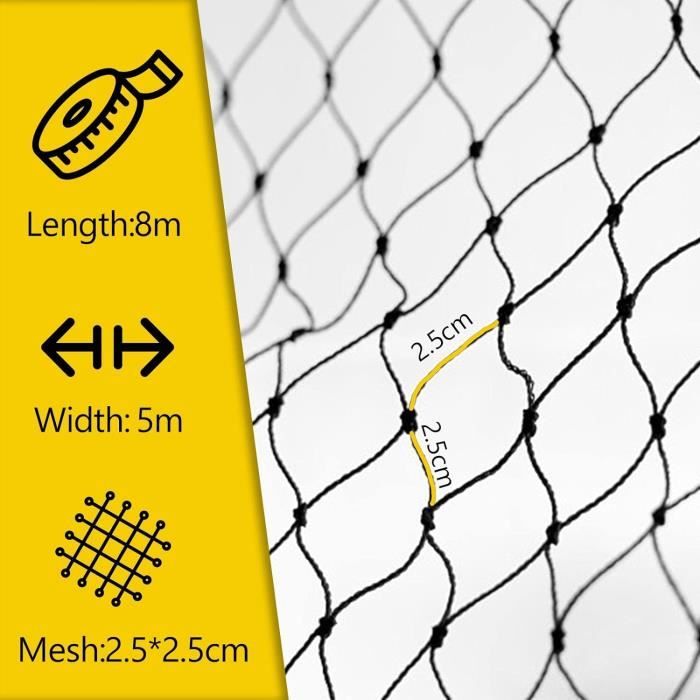 Filet Anti Oiseaux - A64 - 5m x 8m - Polyéthylène Haute Densité - Protection Cultures - Maille 2 ...