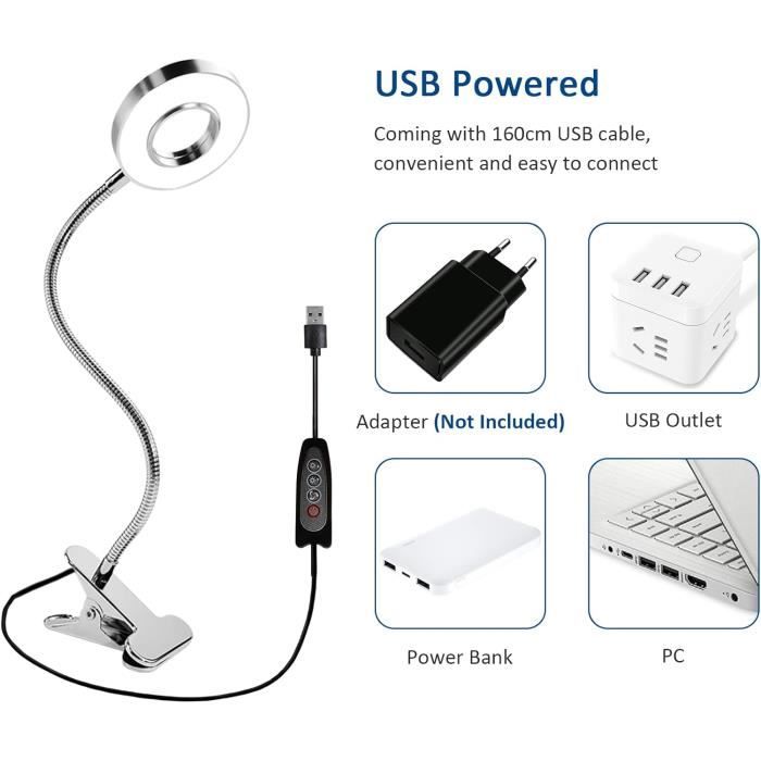 Usb Lampe De Bureau À Pince, 48 Led 360° Flexible, 3 Couleur Et 10 Luminosité Réglable, Led ...