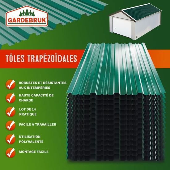 GARDEBRUK® 14x Tôles de bardage 110x46cm = 7m² galvanisé résistant aux ...