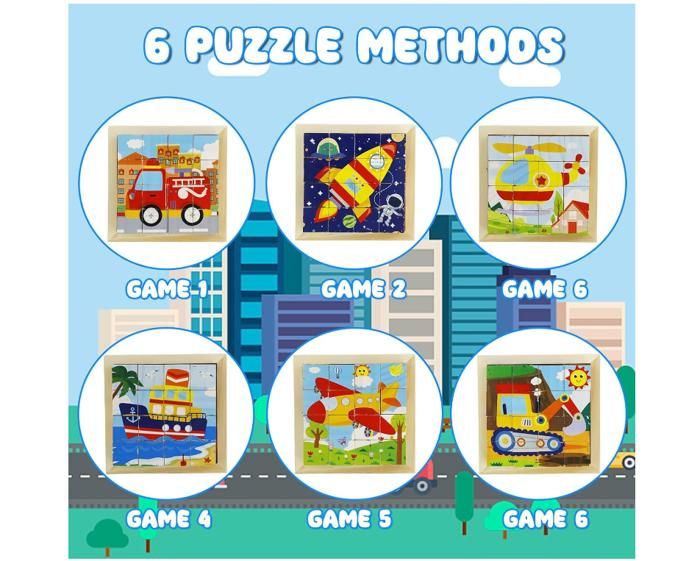 Cube en Bois 6 en 1, Puzzle 3D pour Enfants, Jouet éducatif , Jeu d ...