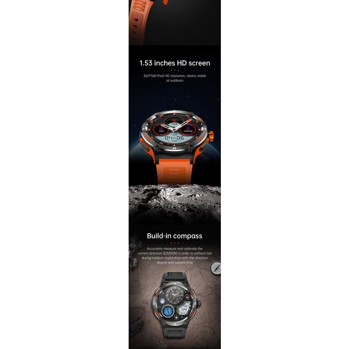 Montre intelligente d'extérieur - RNCYN - KT76 - Écran HD 1.53 pouces ...