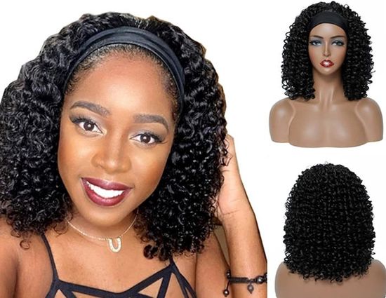 Noir Perruques courtes bouclées pour les femmes noires Perruque bandeau ...