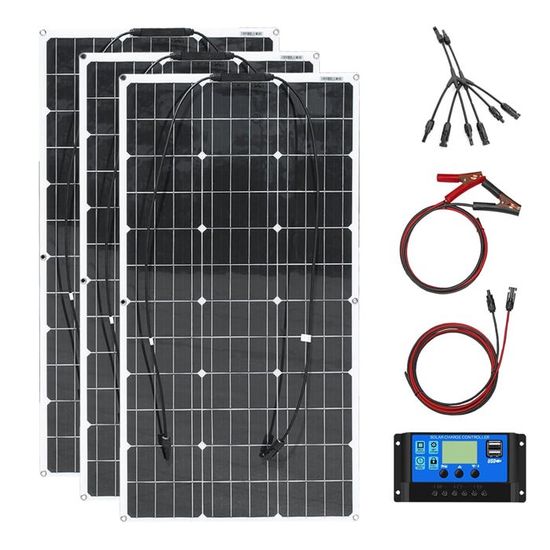 300W 12V Panneau Solaire Souple Kit 3pcs 100W 18V Monocristallin Photovoltaïque Panneaux,30A ...
