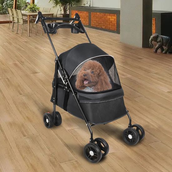Poussette pour animaux de compagnie - Pliable - Grand espace - Noir ...