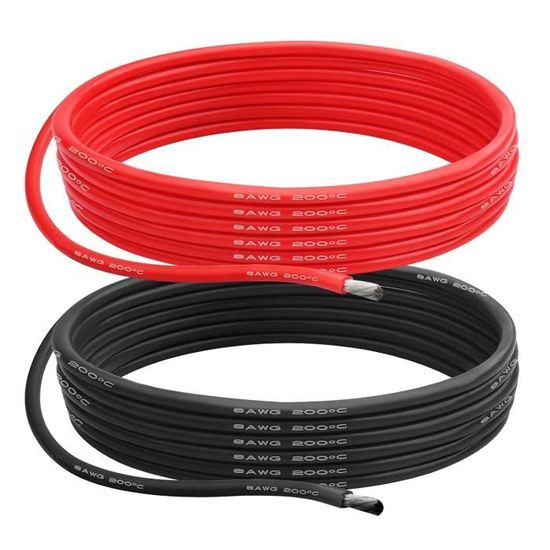 Câble Électrique En Silicone De Calibre 8 Awg (3 M Rouge Et 3 M Noir),Doux Et Flexible 0,08 Mm ...