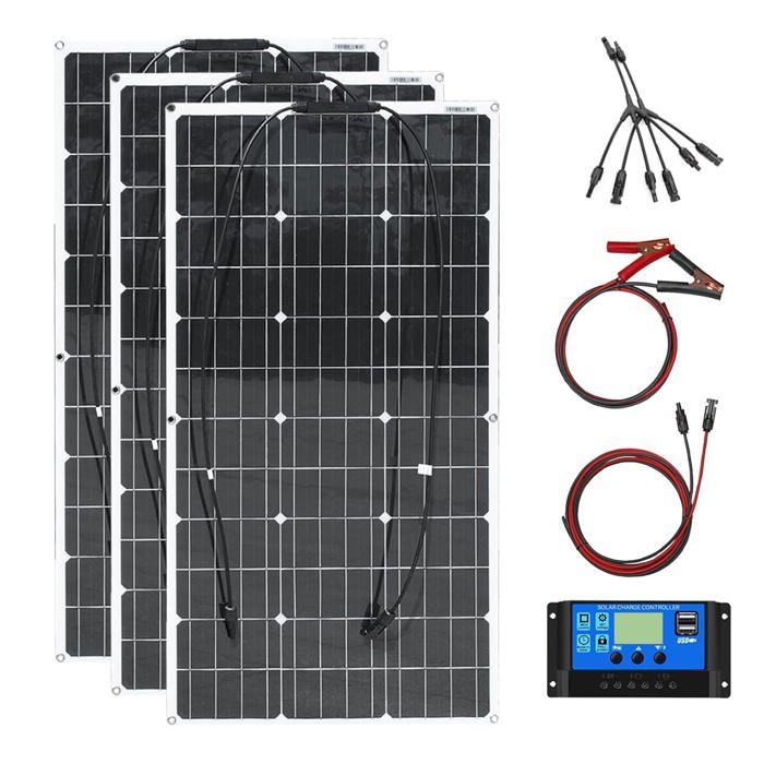 300W 12V Panneau Solaire Souple Kit 3pcs 100W 18V Monocristallin Photovoltaïque Panneaux,30A ...