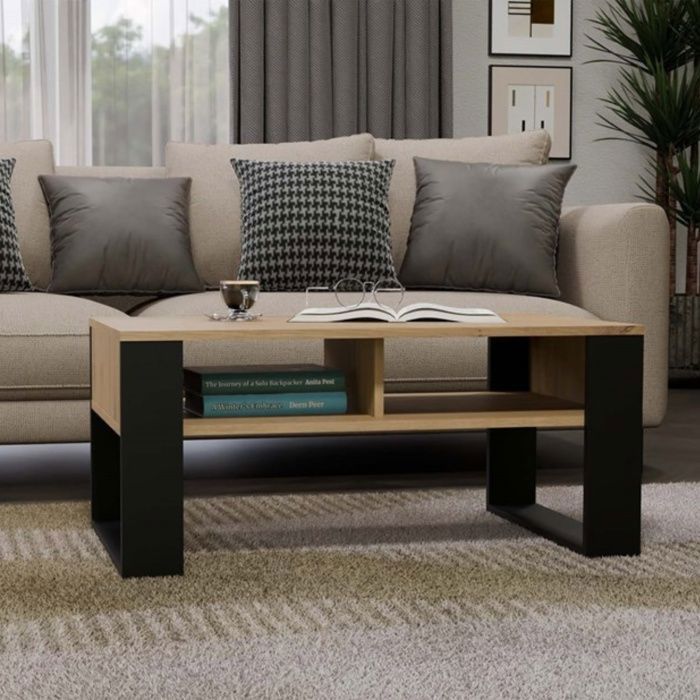 Table basse MODI II Artisan Chêne / Noir avec étagère - Table moderne ...