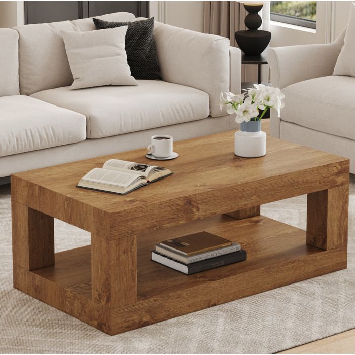 Table basse rectangulaire 2 niveaux avec étagère ouverte, gain de place ...