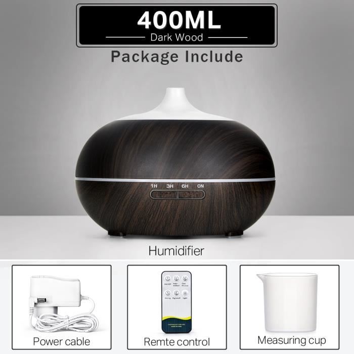 EU plug - 400 ml - Dark - mode B - Diffuseur'huile essentielle'aromathérapie, humidificateur'air ...