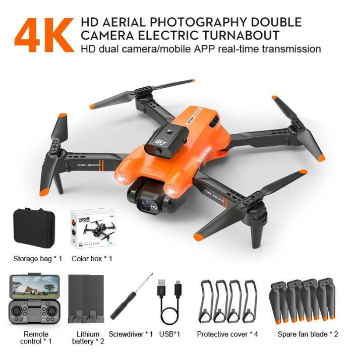 Couleur Orange 4K Bag Box 2B Mini Drone Professionnel X39 4K HD, Caméra ...