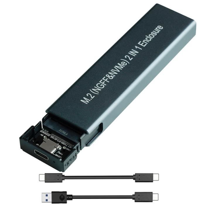 Cas M2 2Cable - Boîtier Transparent pour disque dur NVME SSD, M.2 vers ...