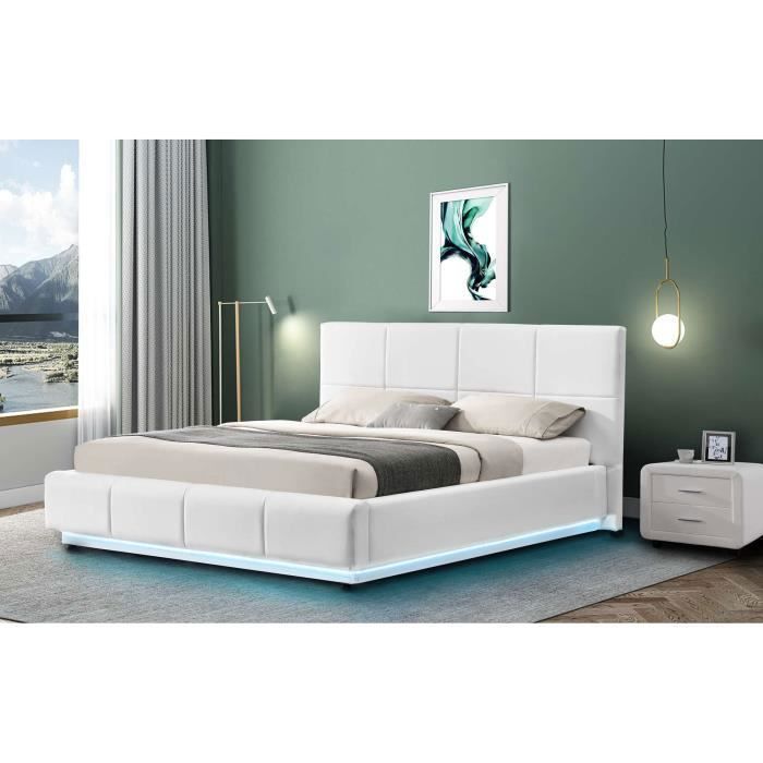 Lit led avec coffre de rangement Clara - Blanc 160 X 200 CM - Cdiscount ...