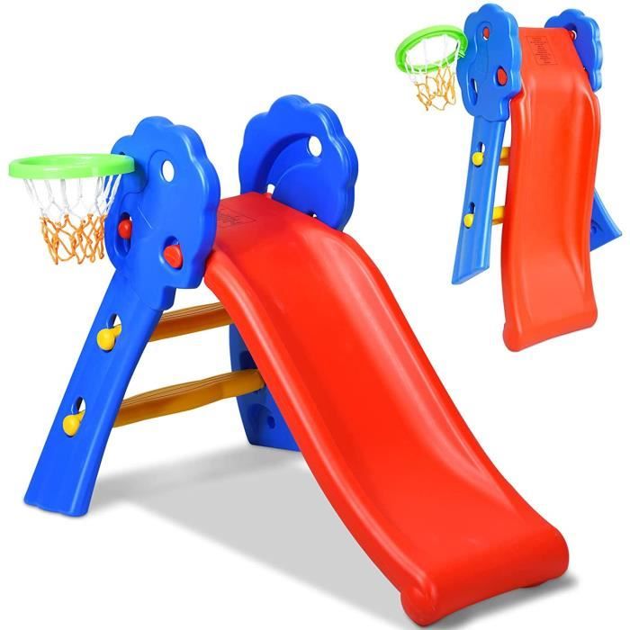 Toboggan Enfant Pliable 2 en 1 avec Panier de Basket pour Enfants 3-8Ans, Toboggan d'escalade en ...