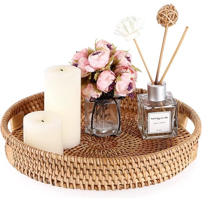 Sumnacon Plateau de service rond en rotin tissé - Plateau de rangement ...