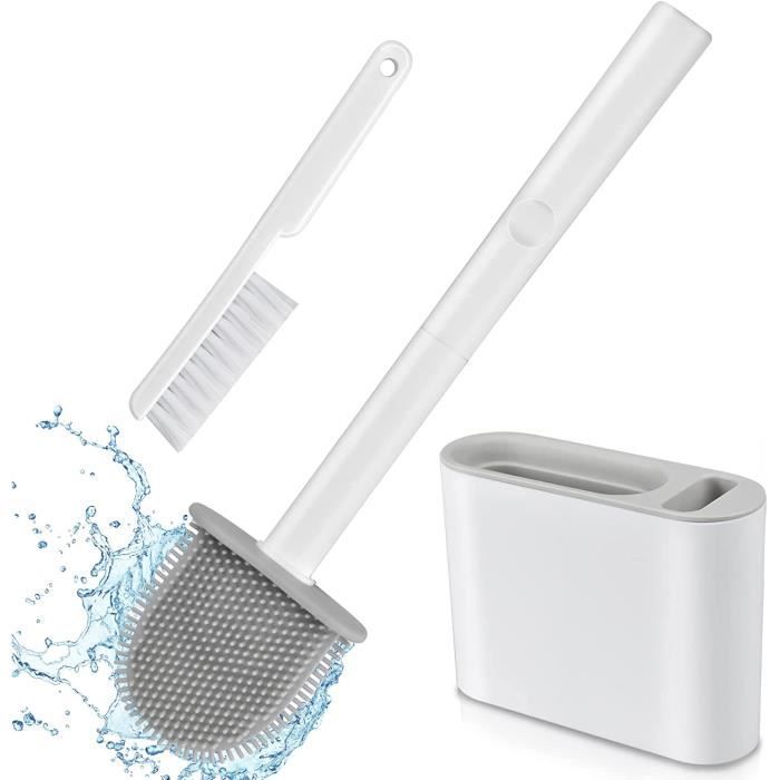 Brosse WC en silicone, brosse WC avec long manche en plastique antidérapant amovible et poils ...