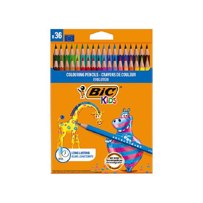 Crayons de Couleur - BIC Kids - Evolution ECOlutions - 36 Couleurs Assortis - Éco-Responsables ...