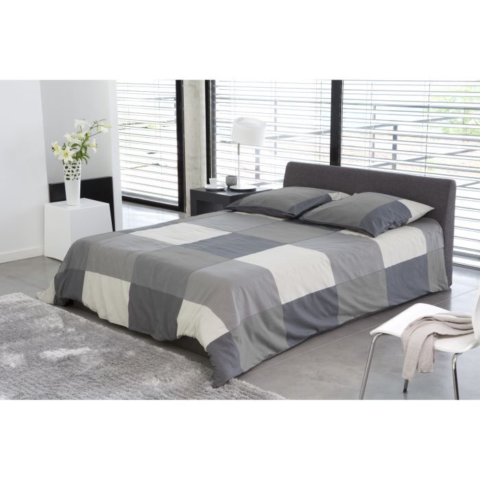 COSMO Lit adulte contemporain en bois pin massif et tissu gris - Tête ...
