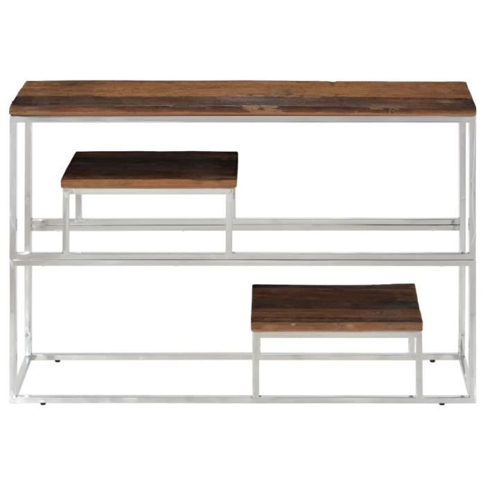 Table console argenté inox et bois de mélèze massif Qqmora yy6157 ...