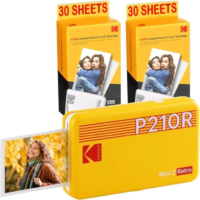 Pack Mini Imprimante P210 Retro 2 + Cartouche Et Papier Pour 60 Photos ...