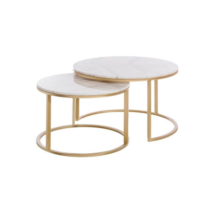 Tables basses gigognes rondes Marbre Blanc/Doré n°2 - ESMA : Blanc - L ...