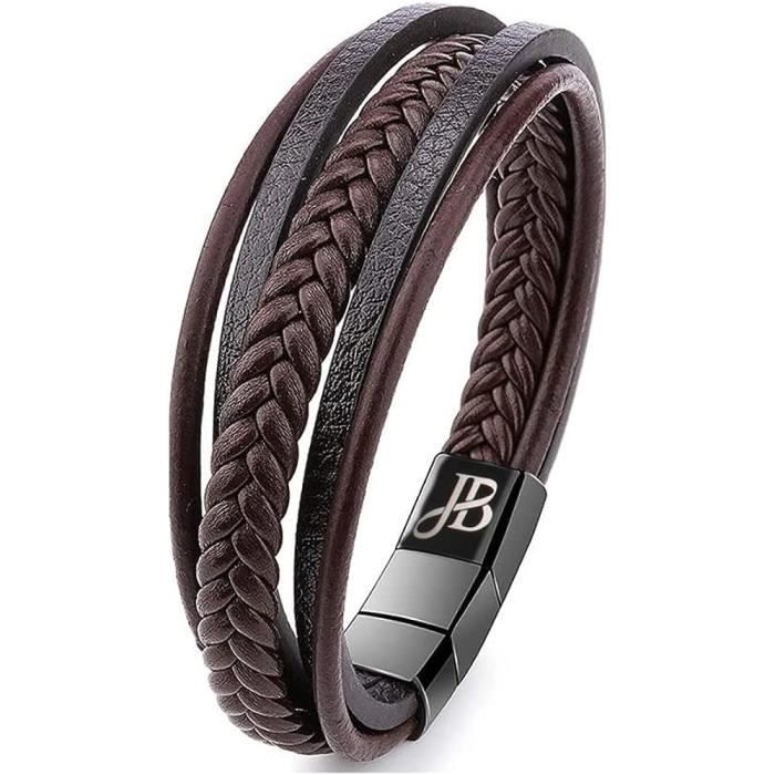 Bracelet En Cuir Marron Réglable Pour Homme, Adjustable 21-22.5Cm, Cuir ...