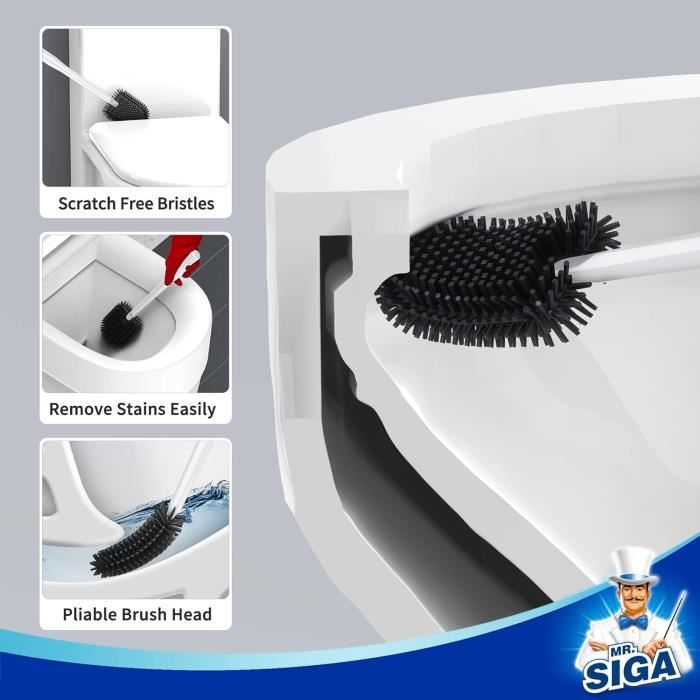 Brosse Wc Silicone Plate- Brosse Toilette Et Supports, Anti-Goutte, Antibactérienne, Balayette ...