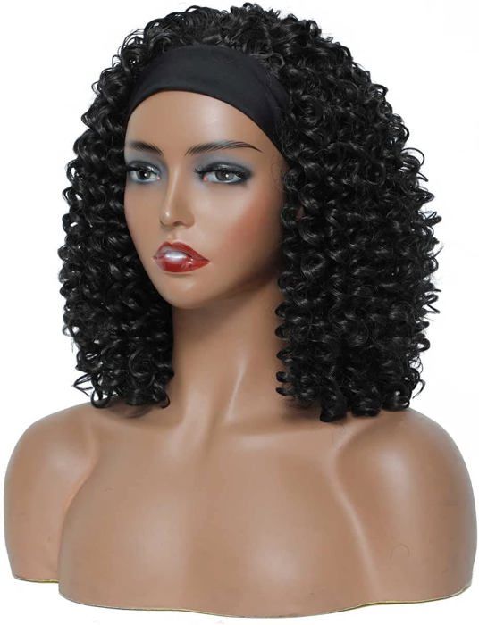 Noir Perruques courtes bouclées pour les femmes noires Perruque bandeau ...