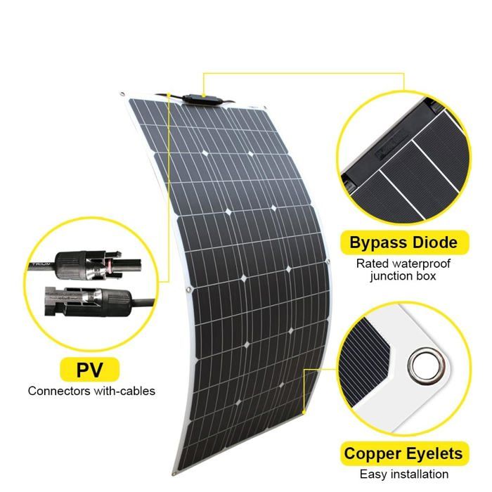 300W 12V Panneau Solaire Souple Kit 3pcs 100W 18V Monocristallin Photovoltaïque Panneaux,30A ...