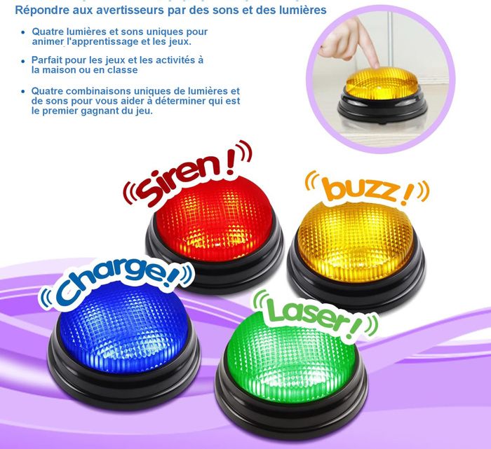 4Pcs Buzzer Blind Test - Buzzer Pour Jeux de Questions - Buzzer Sonore ...
