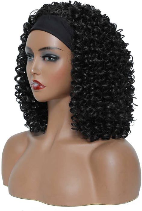 Noir Perruques courtes bouclées pour les femmes noires Perruque bandeau ...
