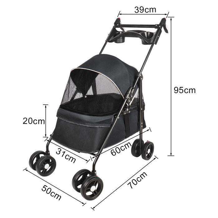 Poussette pour animaux de compagnie - Pliable - Grand espace - Noir ...