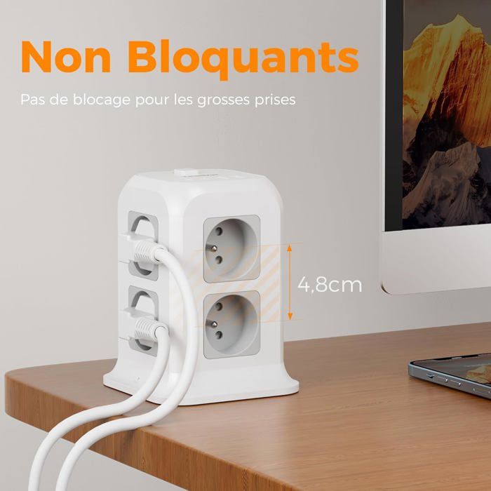 Tour Multiprise Avec Interrupteur, 12 En 1 Prise Multiple Avec 8 Ac Et ...