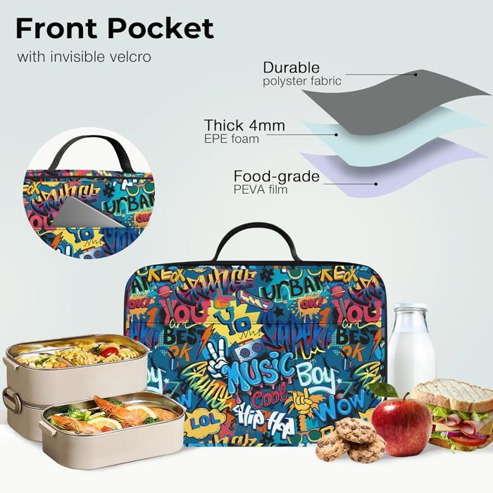 TRAHOO-Sac Isotherme Repas Enfant Graffiti de Rue Petit Lunch Box ...
