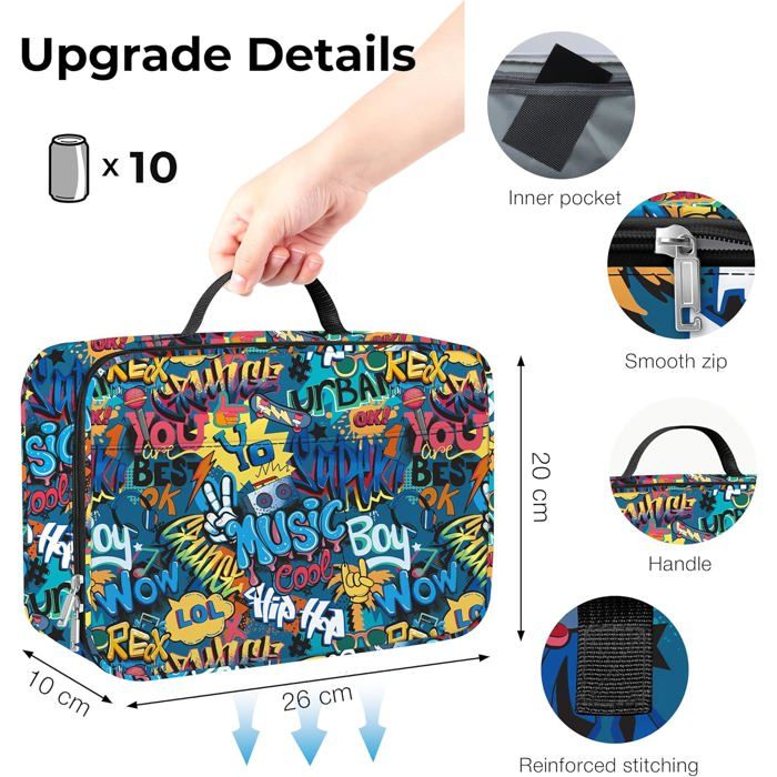 TRAHOO-Sac Isotherme Repas Enfant Graffiti de Rue Petit Lunch Box ...