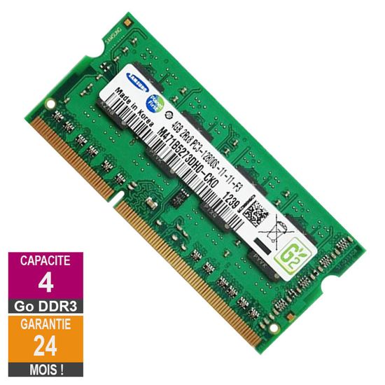 Barrette Mémoire 4Go RAM DDR3 Samsung M471B5273DH0-CK0 SO-DIMM PC3-12800 1600MHz 2Rx8 ...