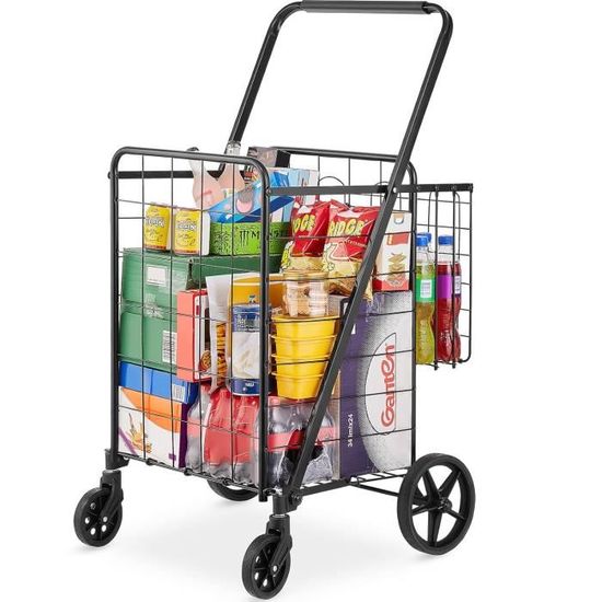 Chariot De Courses Pliable Jumbo Avec Paniers Doubles, Roues Pivotantes ...