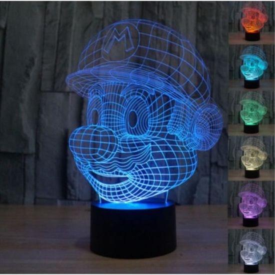 Super Mario 3D lampe acrylique Colorful LED touche de lumière passer ...