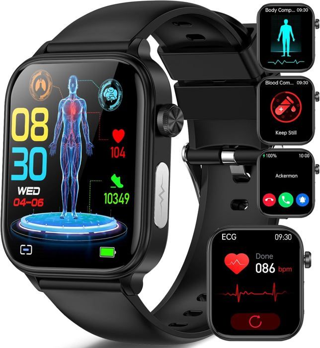 2025 Montre Connectée glyÉmie Ecg/Hrv/Acide Urique/Imc Smartwatch Homme ...