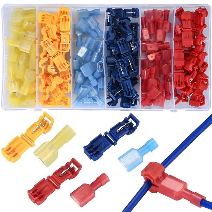 120 Pièces Cosses Électriques à Sertir Kit (60 Connecteur de Dérivation T-Tap, 60 Connecteur ...