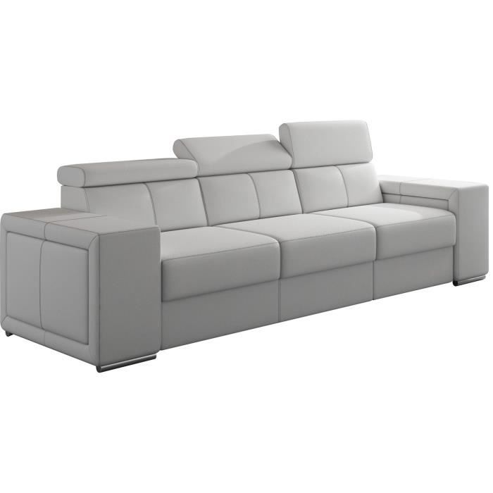 Canapés fixes blanc moderne en pvc 3 places L. 253 x P. 96 x H. 67-100 ...
